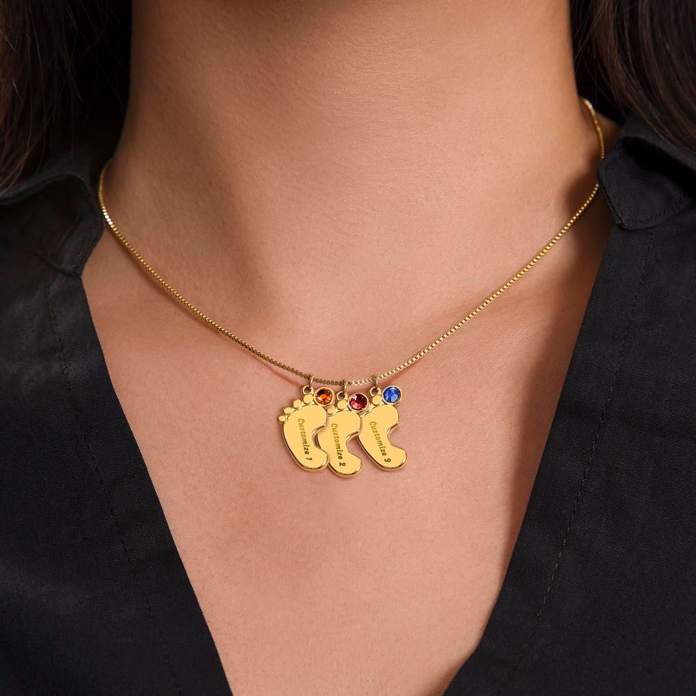 Personalized Engraved Baby Foot Necklace with Birthstone – Carbone's ...